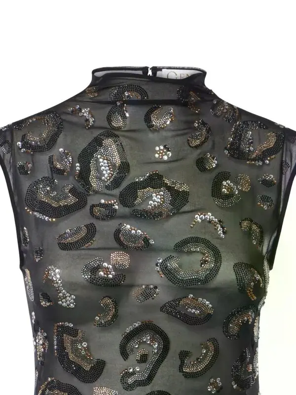 GENNY Leopard-pattern Crystal-embellished Bodysuit