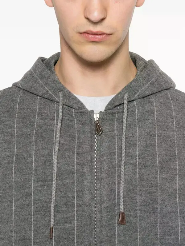 Eleventy Pinstripe-pattern Zip-up Hoodie