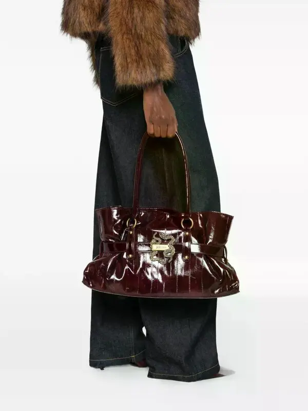 Just Cavalli Snake-plaque Patent-finish Shoulder Bag - Red