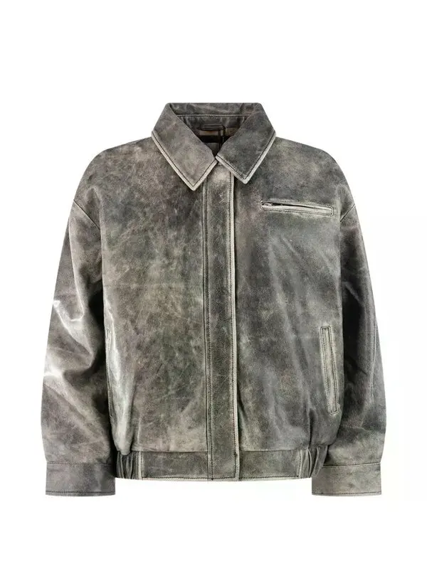 TRUE AVENUE Distressed Leather Jacket - Grey