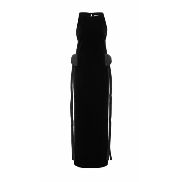 SELF-PORTRAIT Velvet Bow Maxi Dress - Black