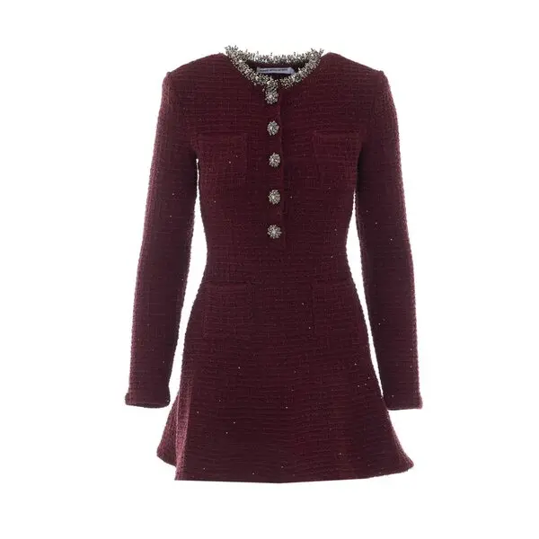 SELF-PORTRAIT Knit Embellished Mini Dress - Red