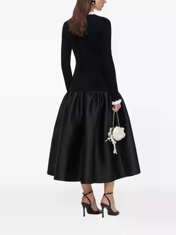 SELF-PORTRAIT Flower-embellished Knitted-bodice Dress
