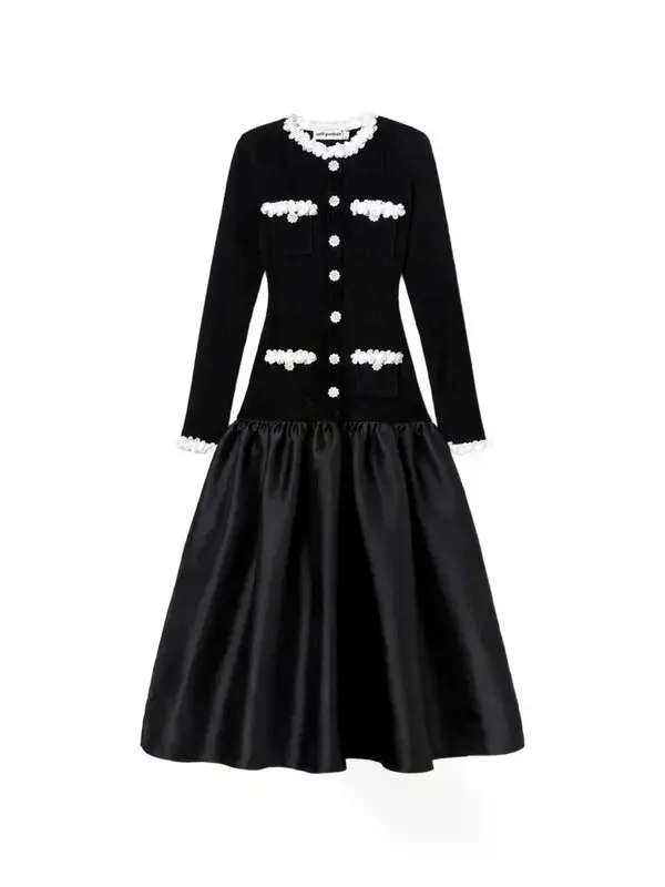 SELF-PORTRAIT Chenille Taffeta Midi Dress - Black