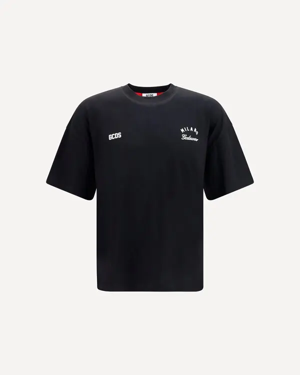 Gcds Cotton Crewneck T-hirt With Back Logo - Black