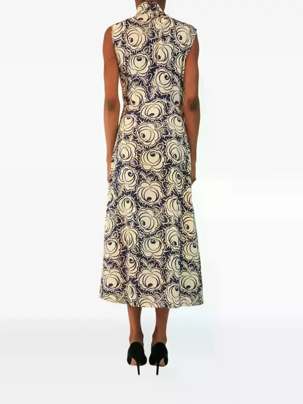 Prada Floral Tie-neck Midi Dress