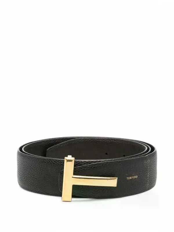 TOM FORD T Logo-buckle Leather Belt - Black