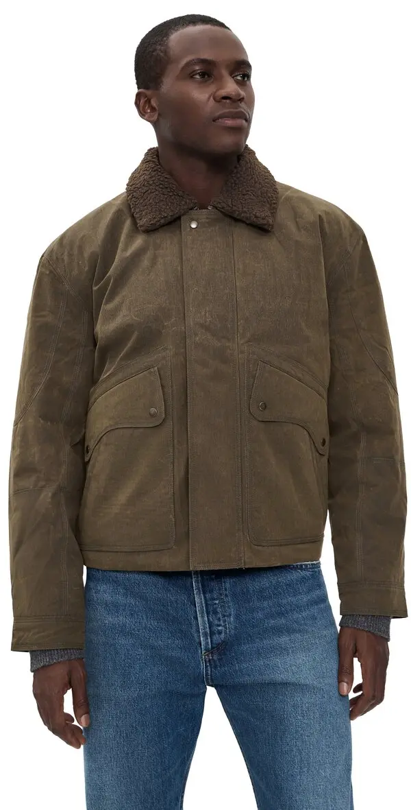 ALEX MILL Bomber Jacket In Waxed Canvas - Brown