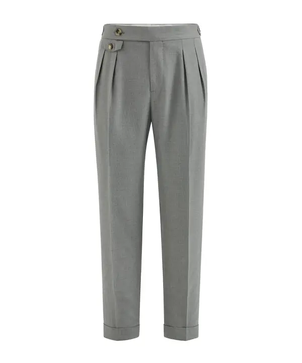 Brunello Cucinelli Virgin Wool And Silk Lightweight Hopsack Trousers With Double Pleats And Waist Tabs
