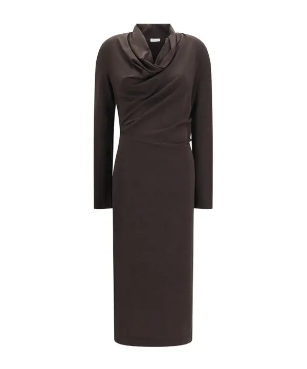 Brunello Cucinelli Draped Neck Midi Dress - Black