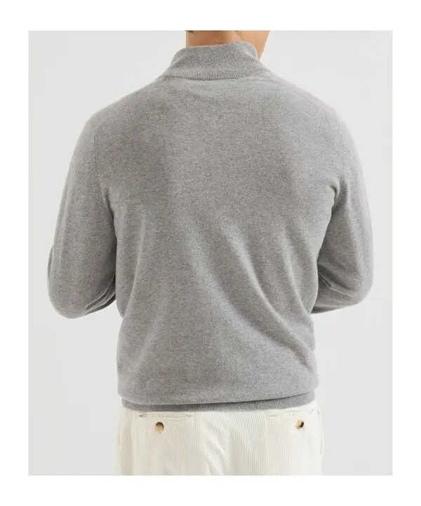 Brunello Cucinelli Cashmere And Vicuña Sweater With Half Zip - Gray