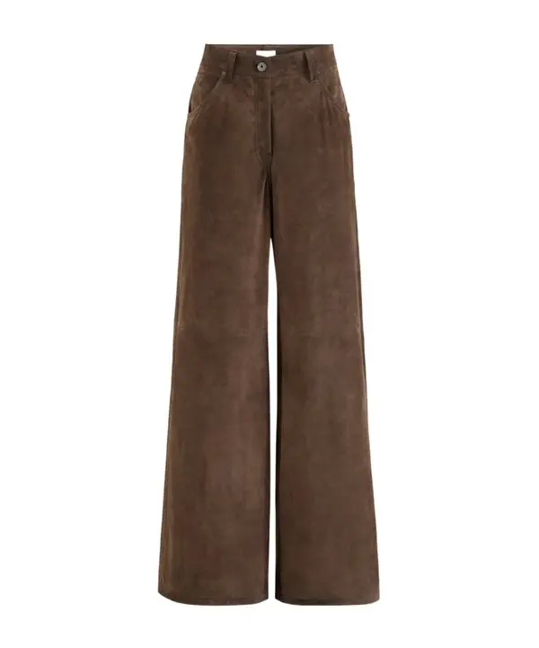 Brunello Cucinelli Suede Baggy Trousers With Monili - Rust-brown