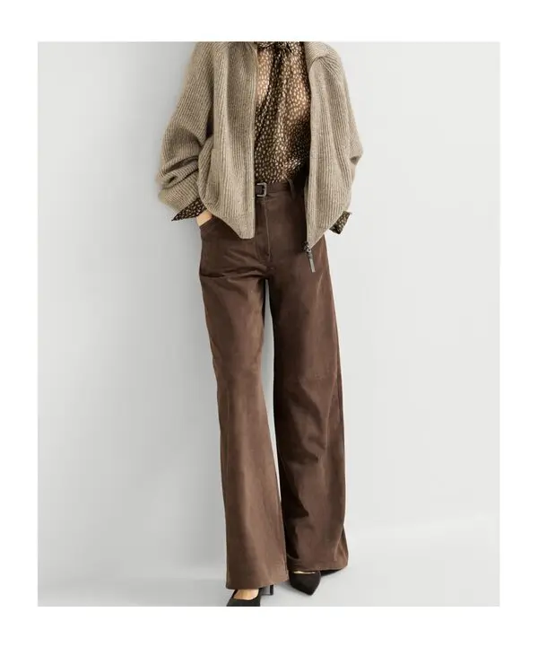 Brunello Cucinelli Suede Baggy Trousers With Monili
