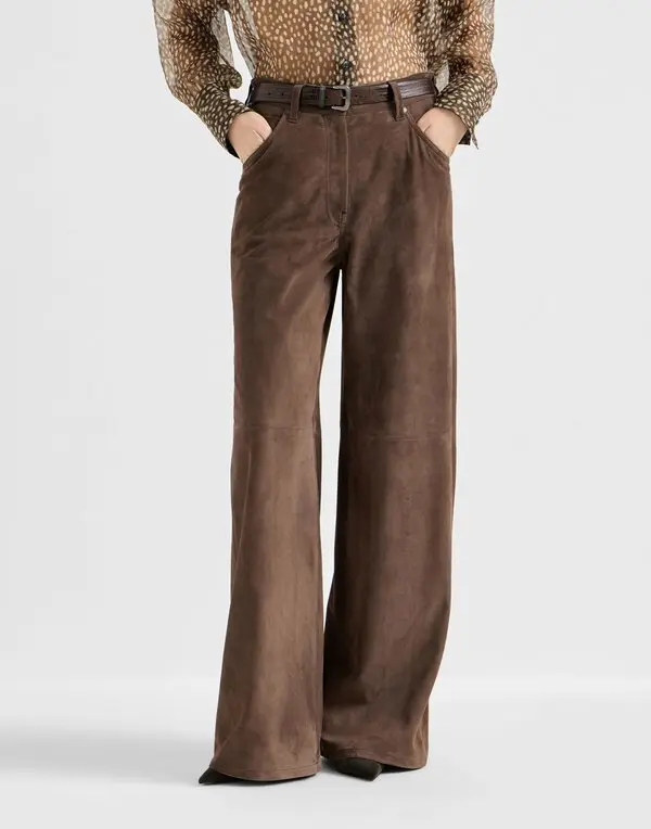 Brunello Cucinelli Suede Baggy Trousers With Monili