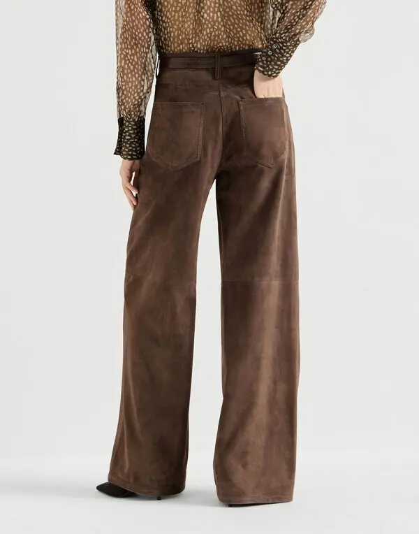 Brunello Cucinelli Suede Baggy Trousers With Monili