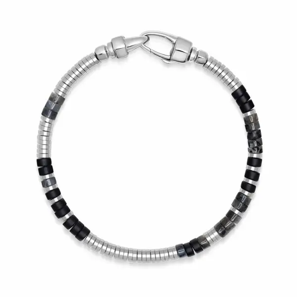 NIALAYA JEWELRY Black Onyx & Labradorite Heishi Bracelet - Black/silver