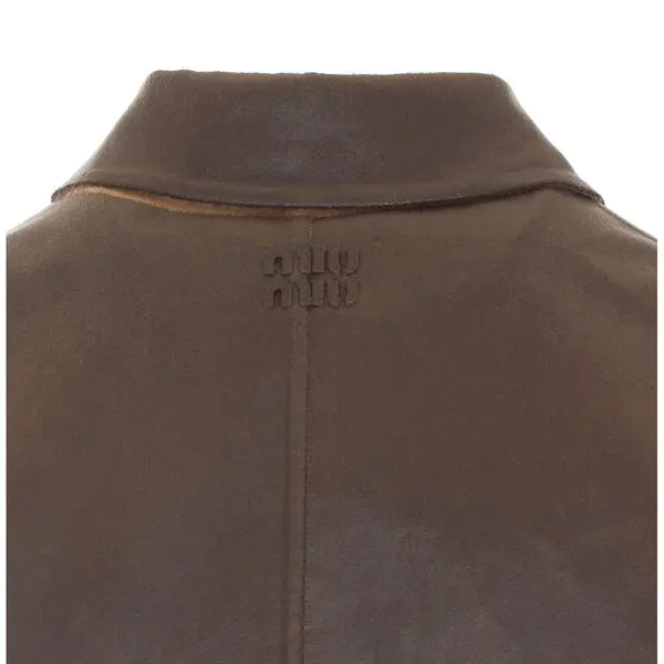 Miu Miu Single-breasted Overcoat In Double Wool And Mutton - Brown