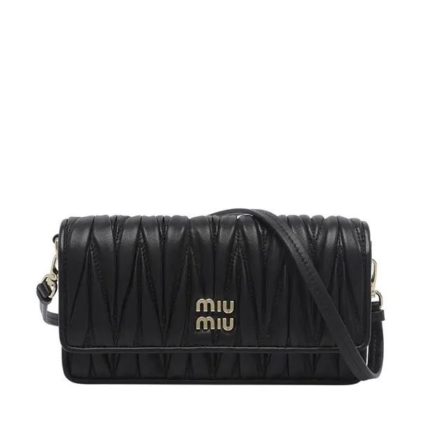 Miu Miu Logo Matelasse' Crossbody Bag - Black