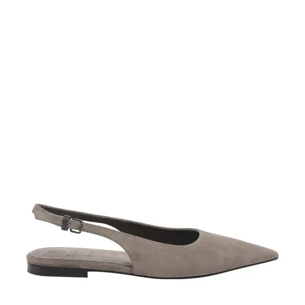 Brunello Cucinelli Suede Flat Slingback - Gray