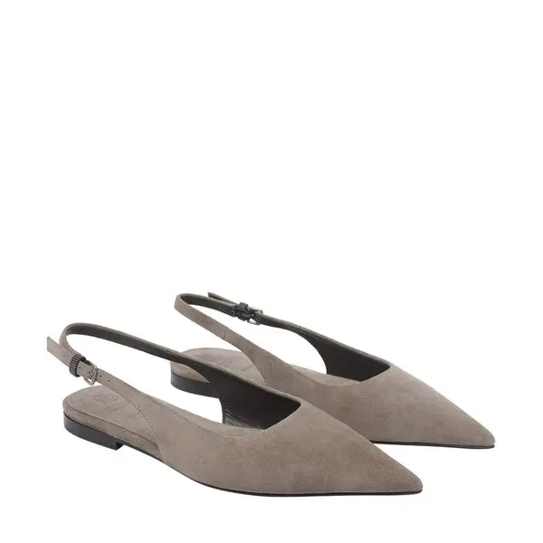 Brunello Cucinelli Suede Flat Slingback - Gray