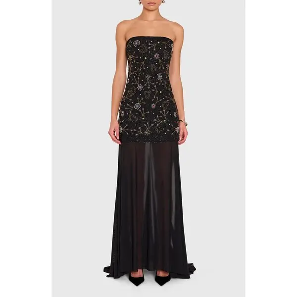 Amanda Uprichard Leo Beaded Strapless Gown - Blk