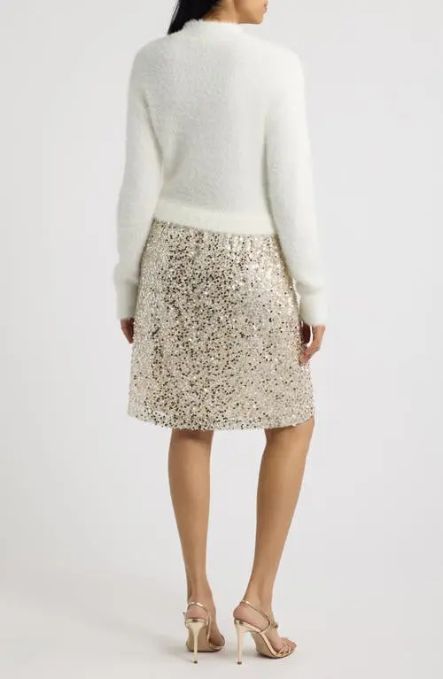 Vince Camuto Drop Waist Long Sleeve Mixed Media Dress