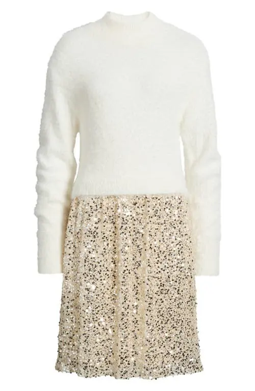 Vince Camuto Drop Waist Long Sleeve Mixed Media Dress