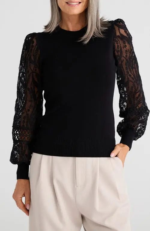 BRAVE+TRUE Janelle Embroidered Organza Sleeve Knit Top