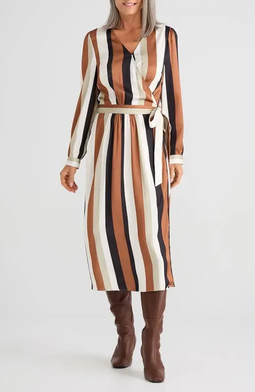 BRAVE+TRUE Preston Stripe Long Sleeve Wrap Midi Dress - Oakley Stripe