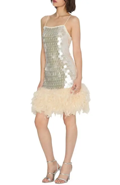 CIEBON Blanche Sequin Feather Trim Minidress