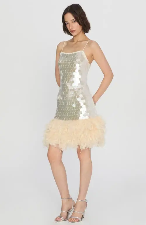 CIEBON Blanche Sequin Feather Trim Minidress