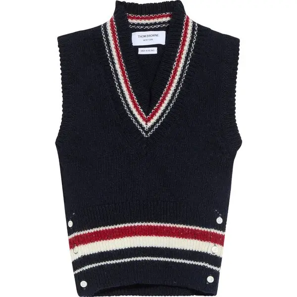 Thom Browne Hector Pointelle Intarsia V-neck Sweater Vest