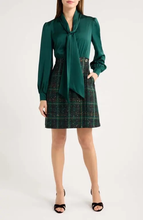 Eliza J Balloon Long Sleeve Tie Neck Dress