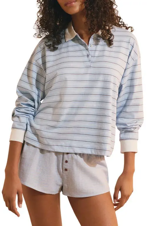 ETAM Remi Stripe Cotton Polo Pajama Top - Blue