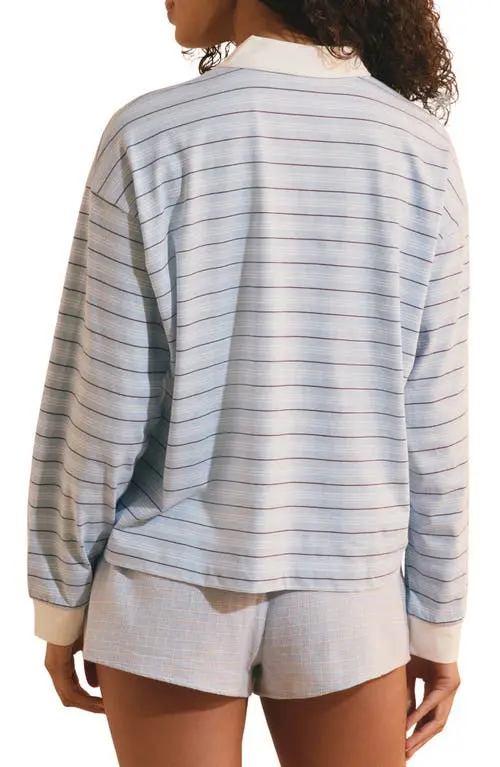 ETAM Remi Stripe Cotton Polo Pajama Top - Blue
