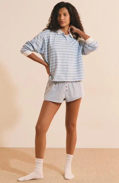 ETAM Remi Stripe Cotton Polo Pajama Top - Blue
