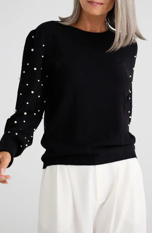 BRAVE+TRUE Dominica Faux Pearl Sleeve Knit Top