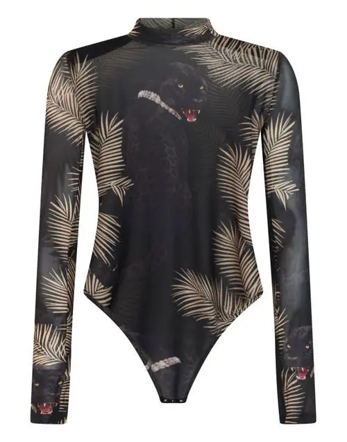 Philipp Plein Tulle Bodysuit Panthere Prive - Black