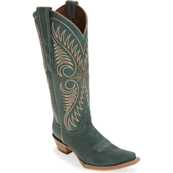 CIRCLE G Contrast Embroidery Tall Western Boot - Blue