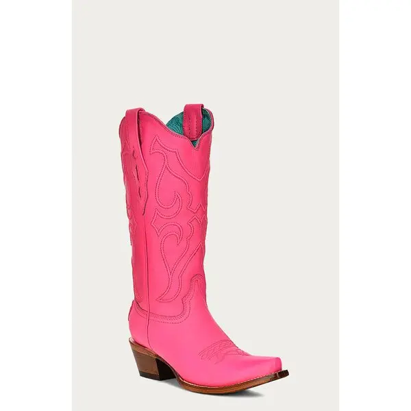 CORRAL Embroidered Leather Snip Toe Western Boots - Fuchsia