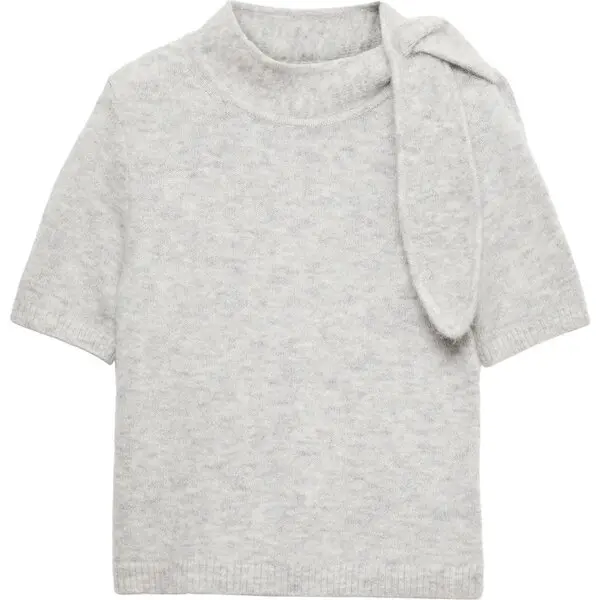 M&s Scarf Tie Sweater - Light Grey