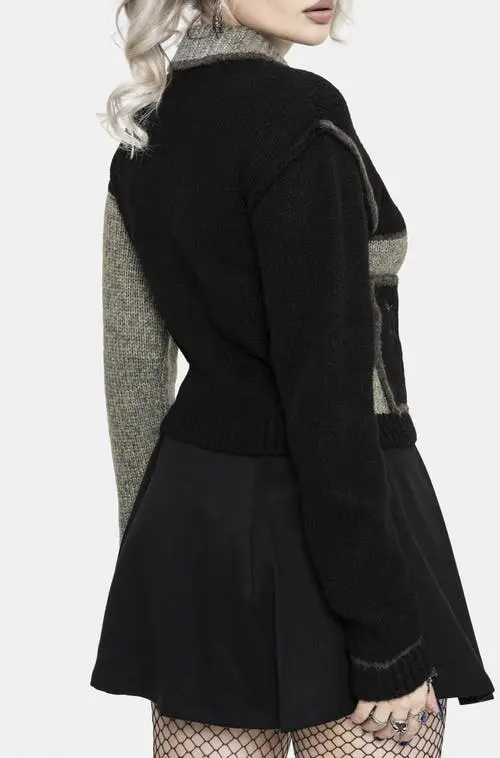 DISTURBIA Polly Collared Embroidered Knit Cardigan