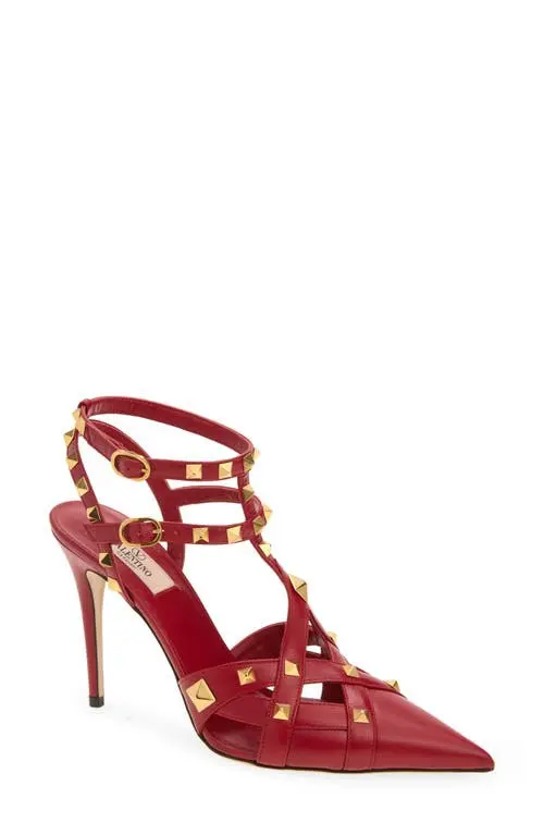 Valentino Garavani Studdy Leather Pump - Red