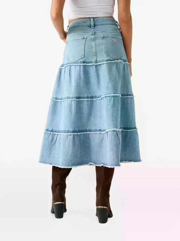 Guess Tiered Raw-edge Midi Skirt