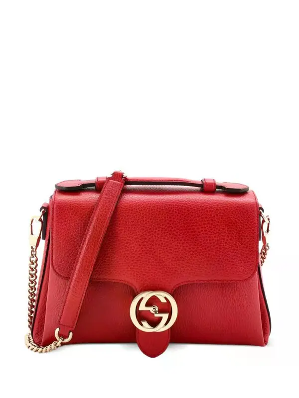 Gucci Interlocking Top Handle Bag Leather Small Shoulder Bag - Red