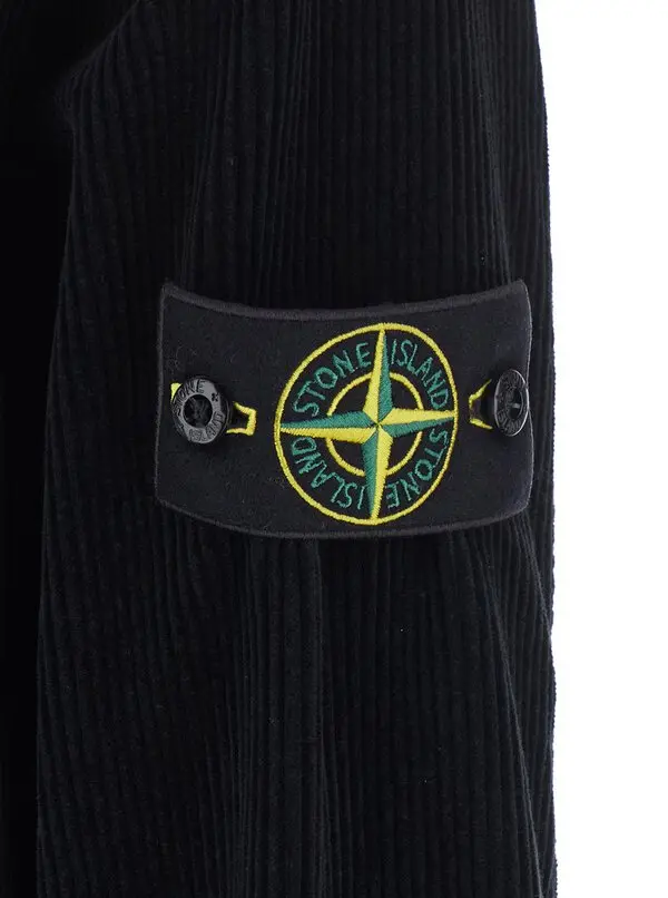 Stone Island Black Jacket With Patch Pocket On The Front And Logo Patch On The Front In Corduroy For