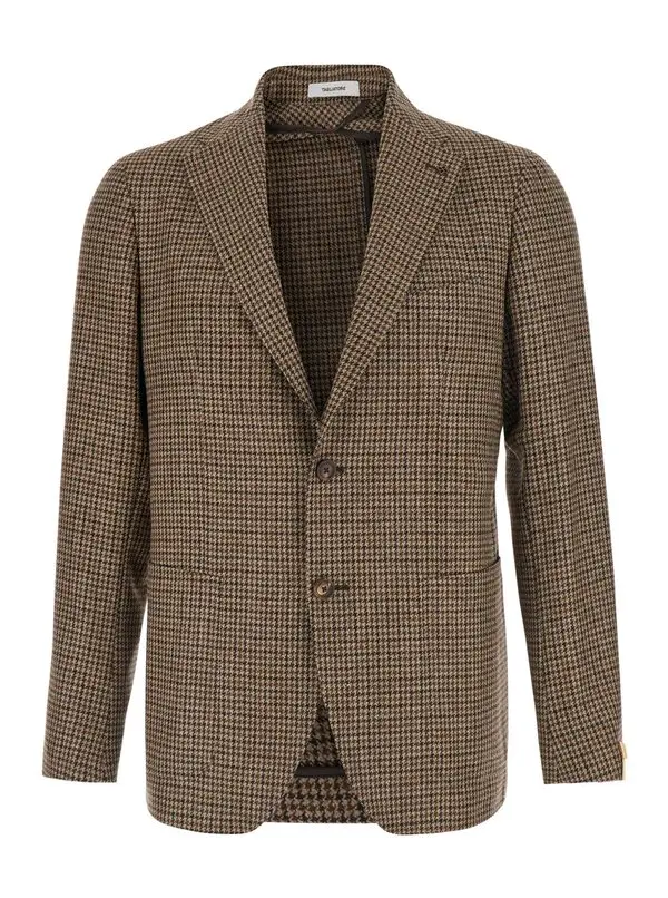 Tagliatore Montecarlo' Single-breasted Jacket With Notched Revers And Houndstooth Motif In Wool For - Brown