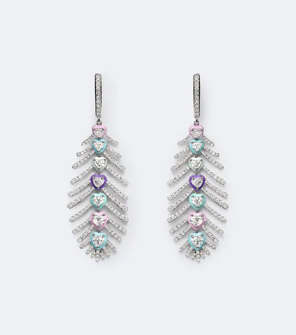KAMYEN Candy Crush Feather 18kt White Gold Drop Earrings With Diamonds - Silver