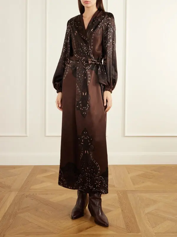Johanna Ortiz Scarf-detailed Printed Silk-satin Maxi Dress - Brown