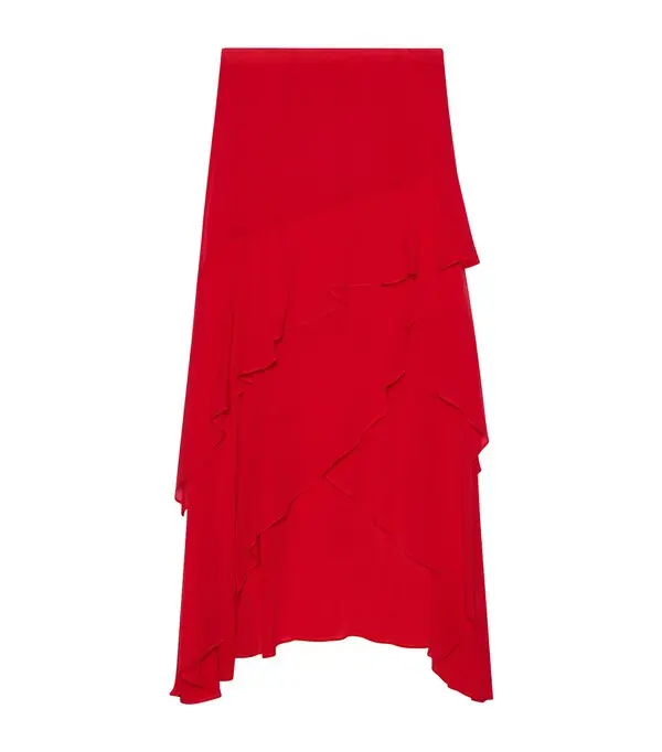 Marella Ruffled Asymmetric Midi Skirt - Red